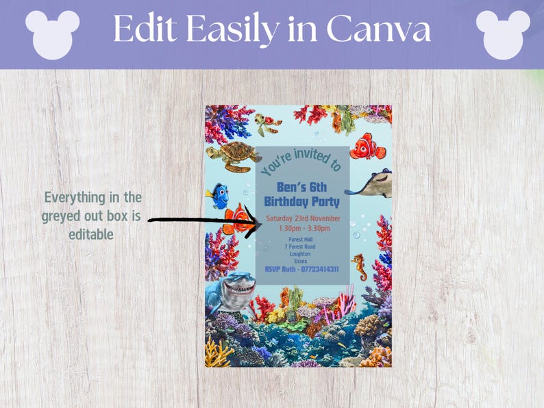 Editable Finding Nemo Birthday Invitation, Under the Sea Canva Template ...