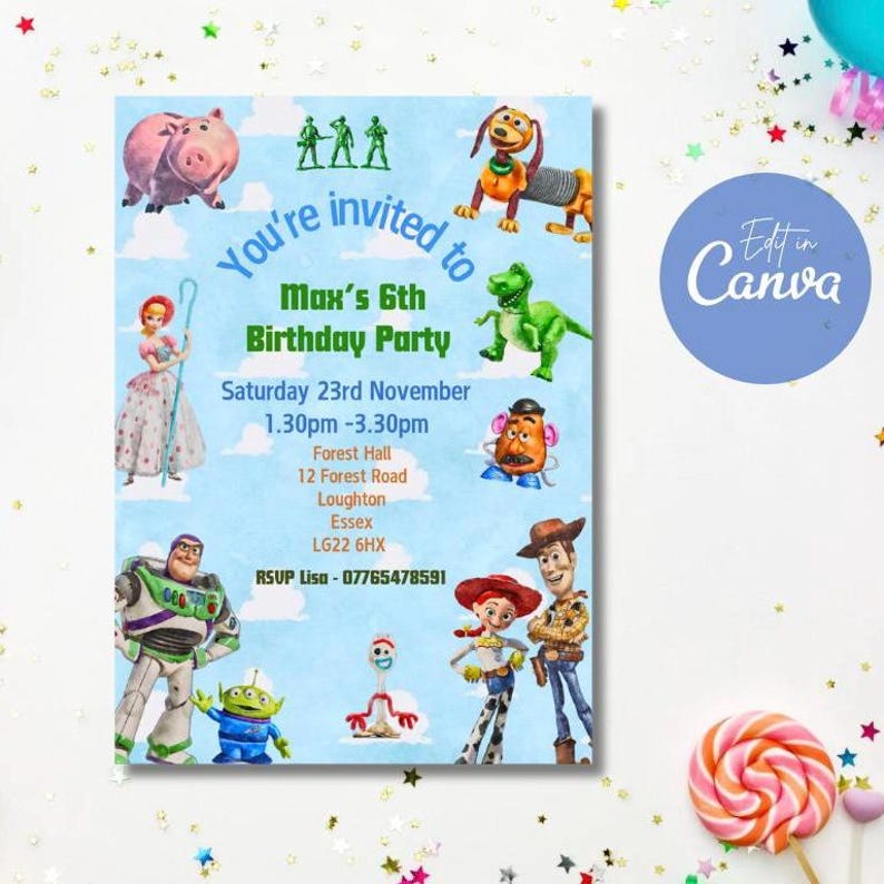 Editable Disney's Toy Story Party Invitation, Disney Invite, Customisable Birthday Invite, Buzz ...