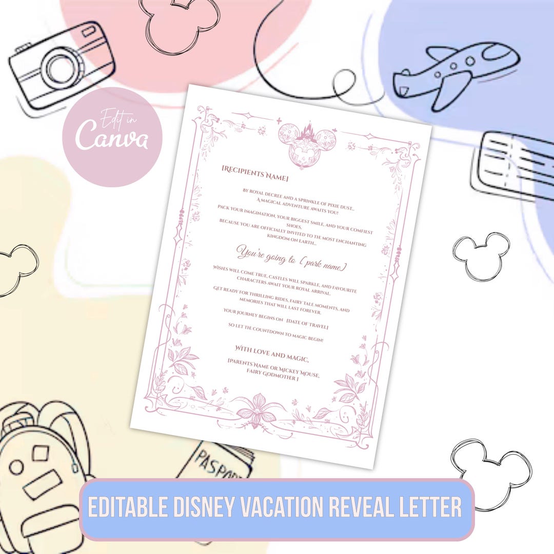 Editable Disney Trip Reveal Letter, Surprise Vacation Announcement ...