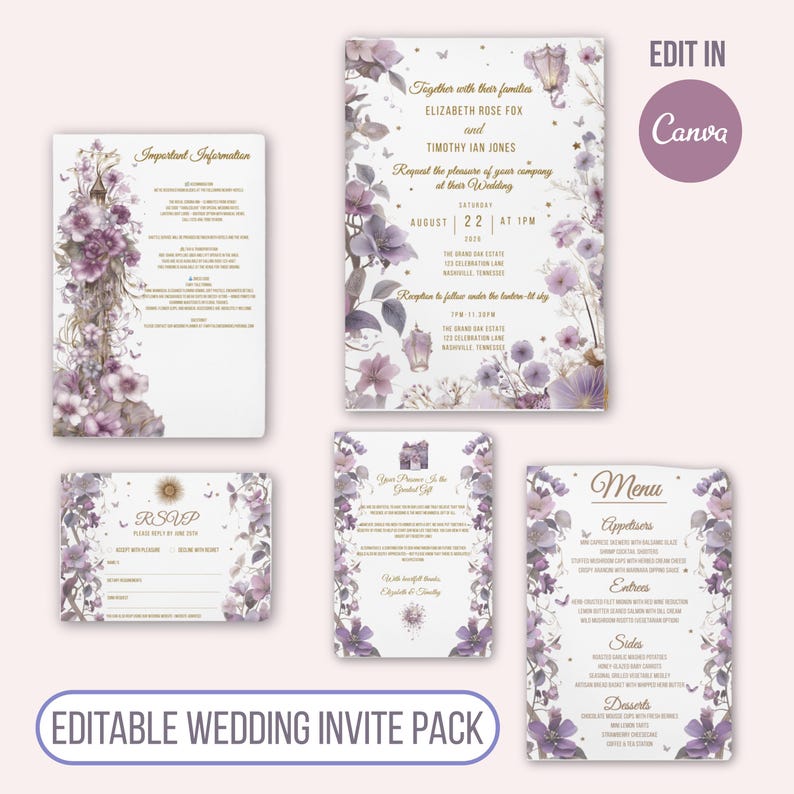 Rapunzel Wedding Invitation Suite: Editable Canva Templates (5x7) - Etsy
