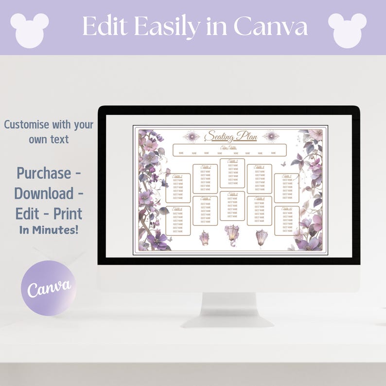 Editable Rapunzel Theme Wedding Seating Plan, 24x36" Canva Template ...