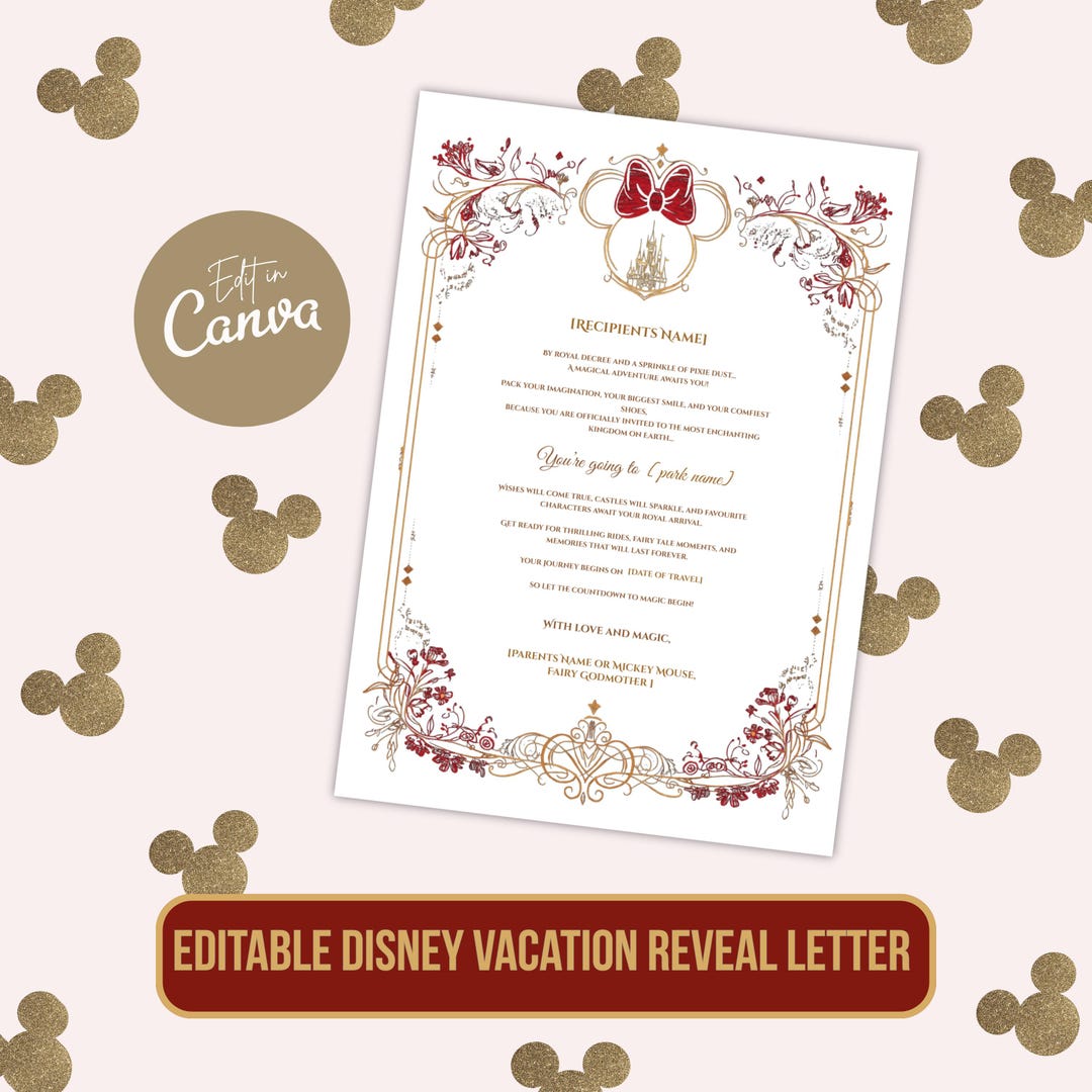 Editable Disney Trip Reveal Letter, Canva A4 Printable (digital ...