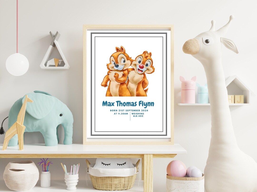 Editable Baby Art Print Cheeky Chipmunks Art Print Multiple Sizes ...