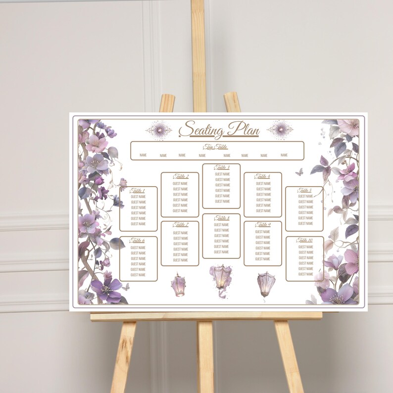 Editable Rapunzel Theme Wedding Seating Plan, 24x36" Canva Template ...