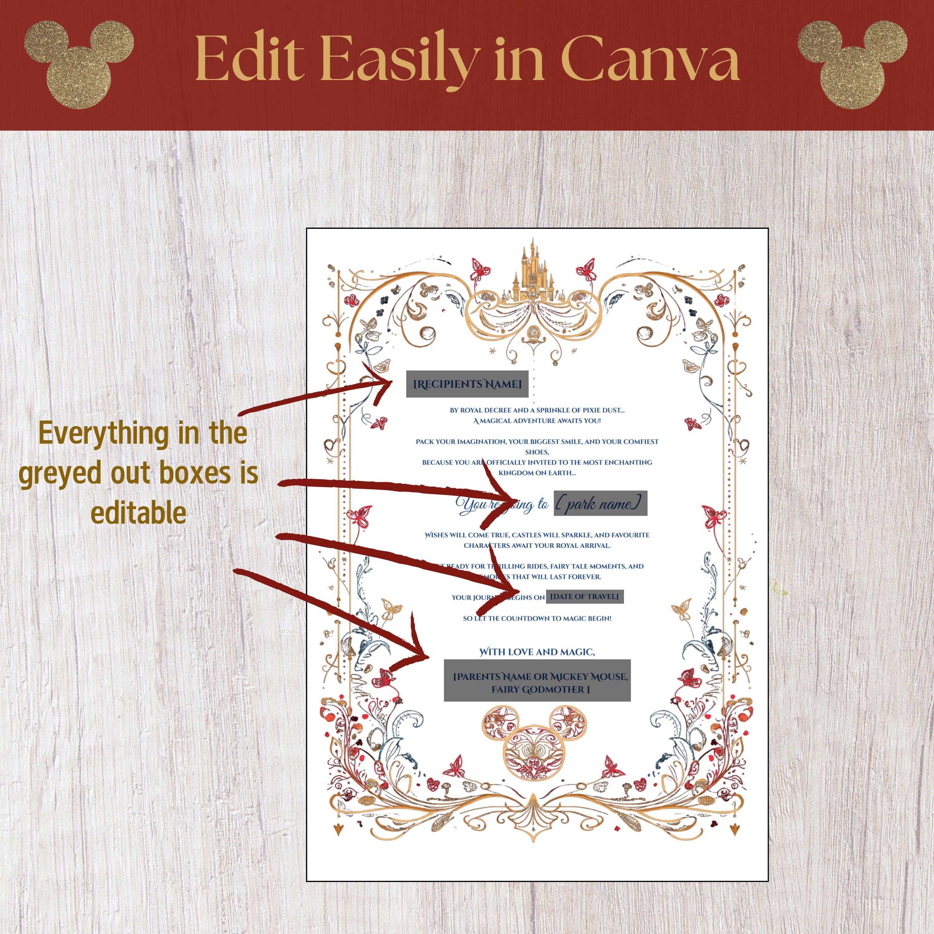 Editable Disney Trip Reveal Letter, Surprise Vacation Announcement ...