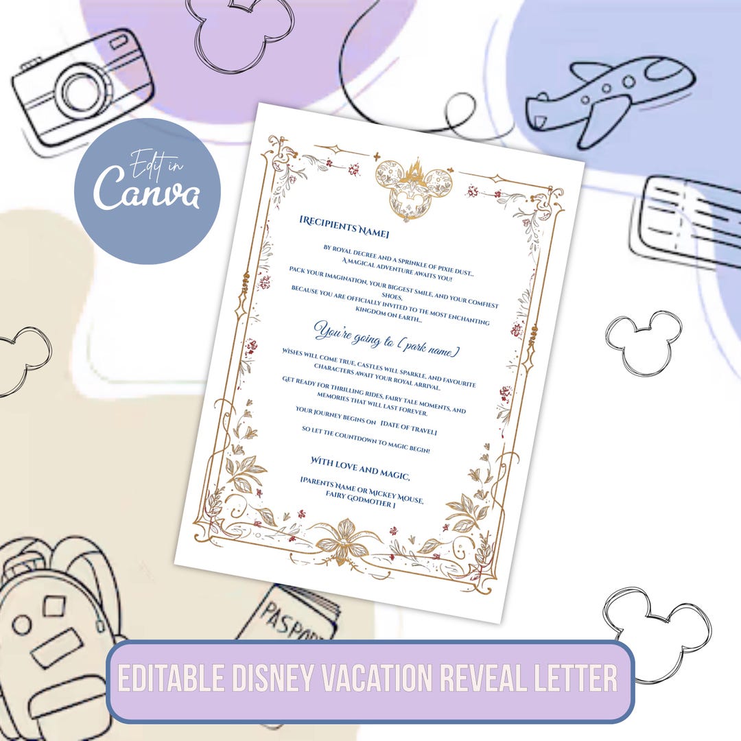 Editable Disney Trip Reveal Letter, Magical Vacation Announcement ...