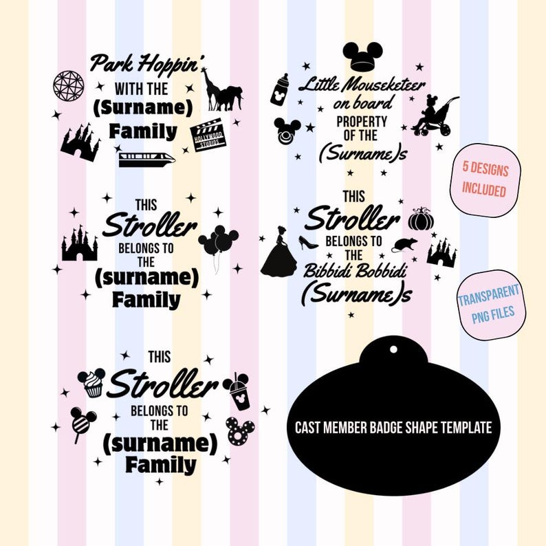 Editable Disney Stroller Tag Template, Canva Download, Family Name ...