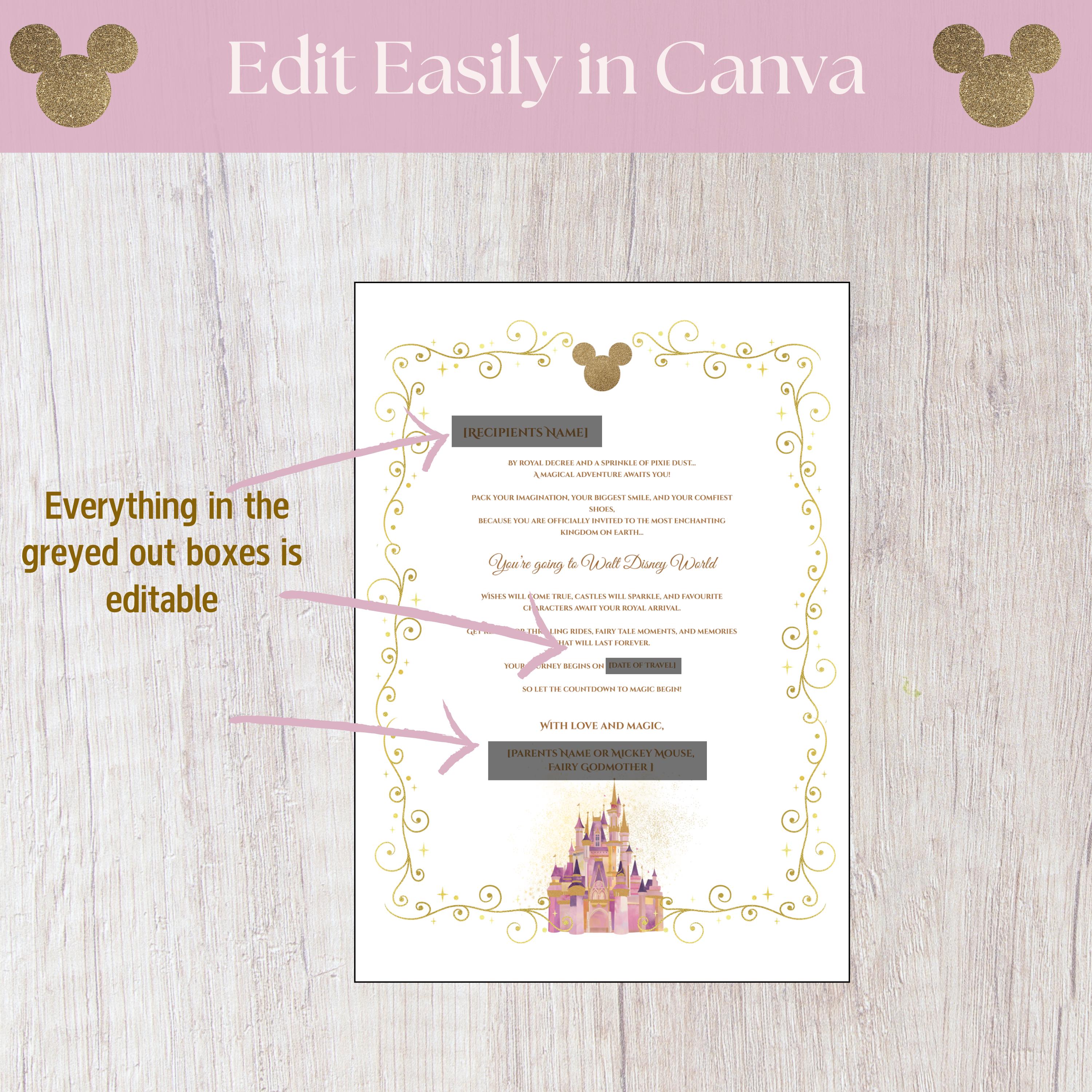 Disney World Trip Reveal Letter | Editable Surprise Trip Printable ...