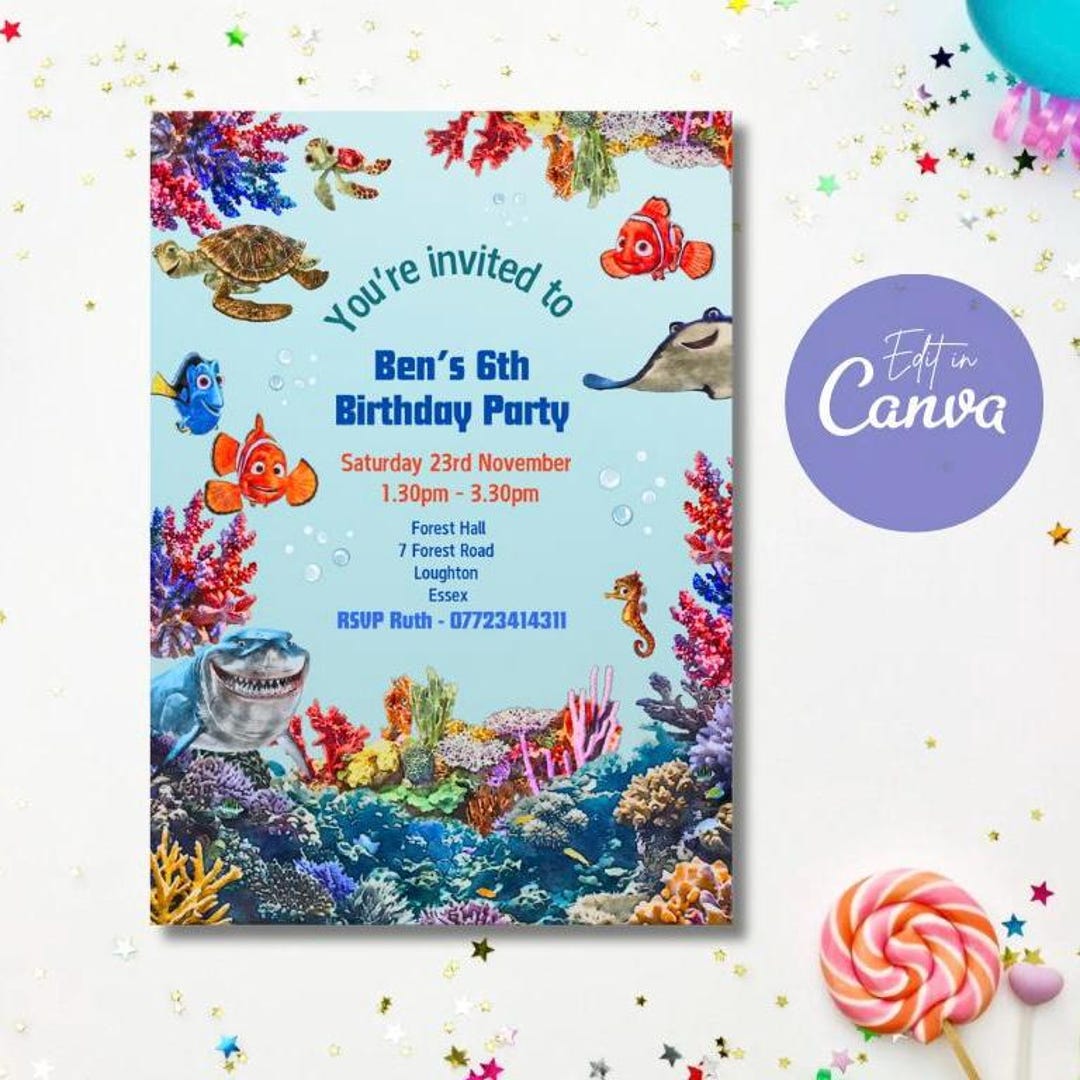 Editable Finding Nemo Birthday Invitation, Under the Sea Canva Template ...