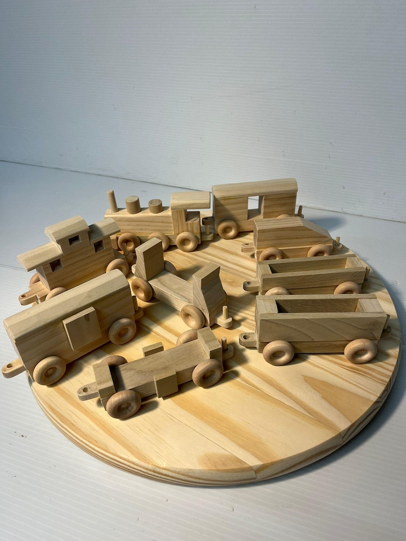 Custom Handmade 9 Train Set - Engine, Box Cars, Coal Cars, Car Carrier ...