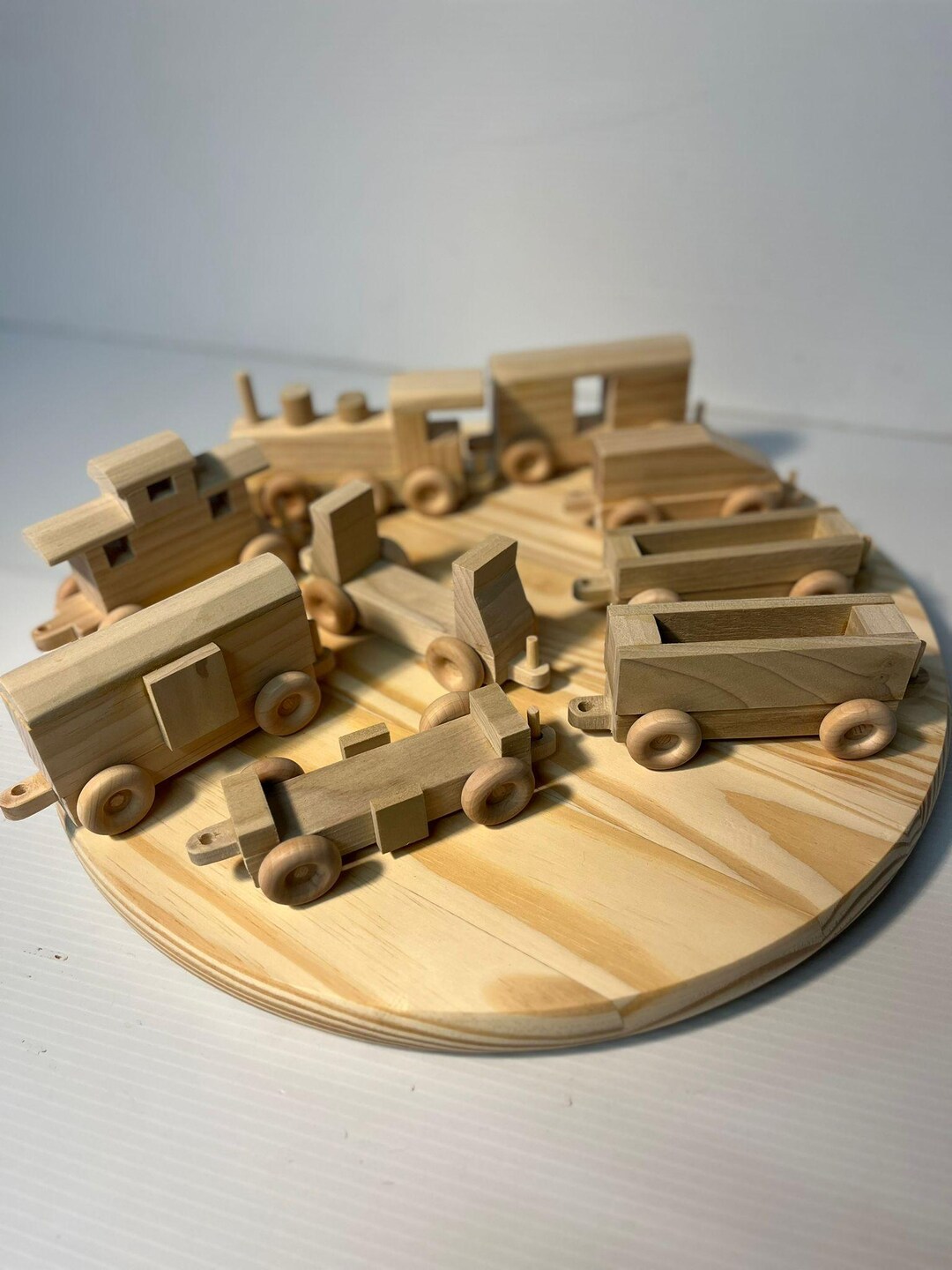 Custom Handmade 9 Train Set - Engine, Box Cars, Coal Cars, Car Carrier ...