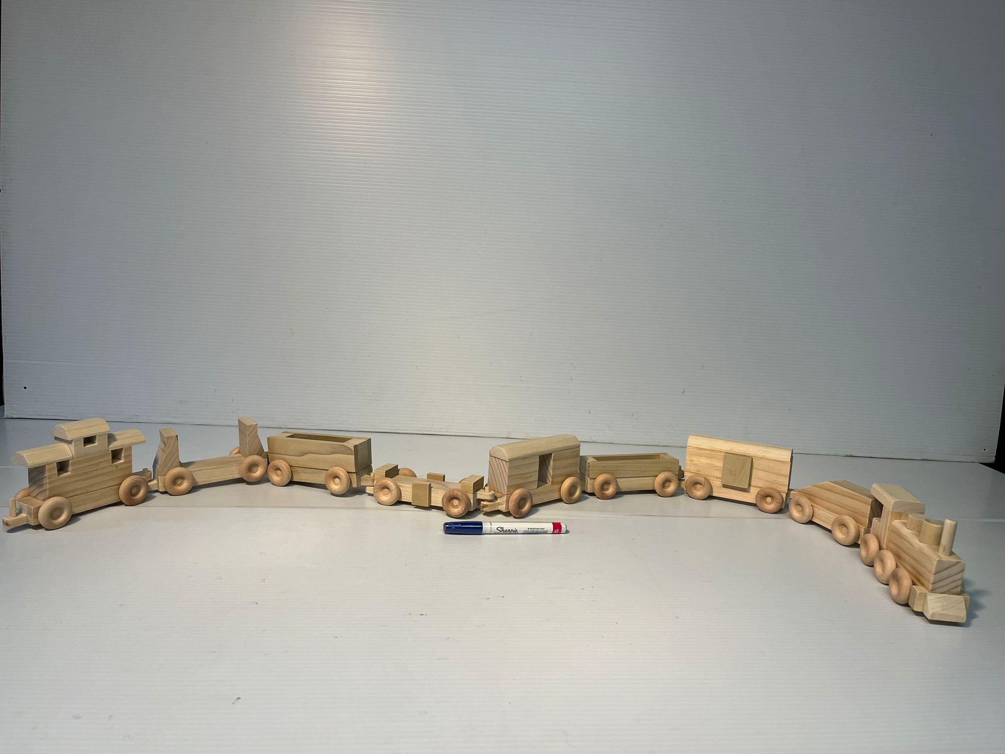 Custom Handmade 9 Train Set - Engine, Box Cars, Coal Cars, Car Carrier ...