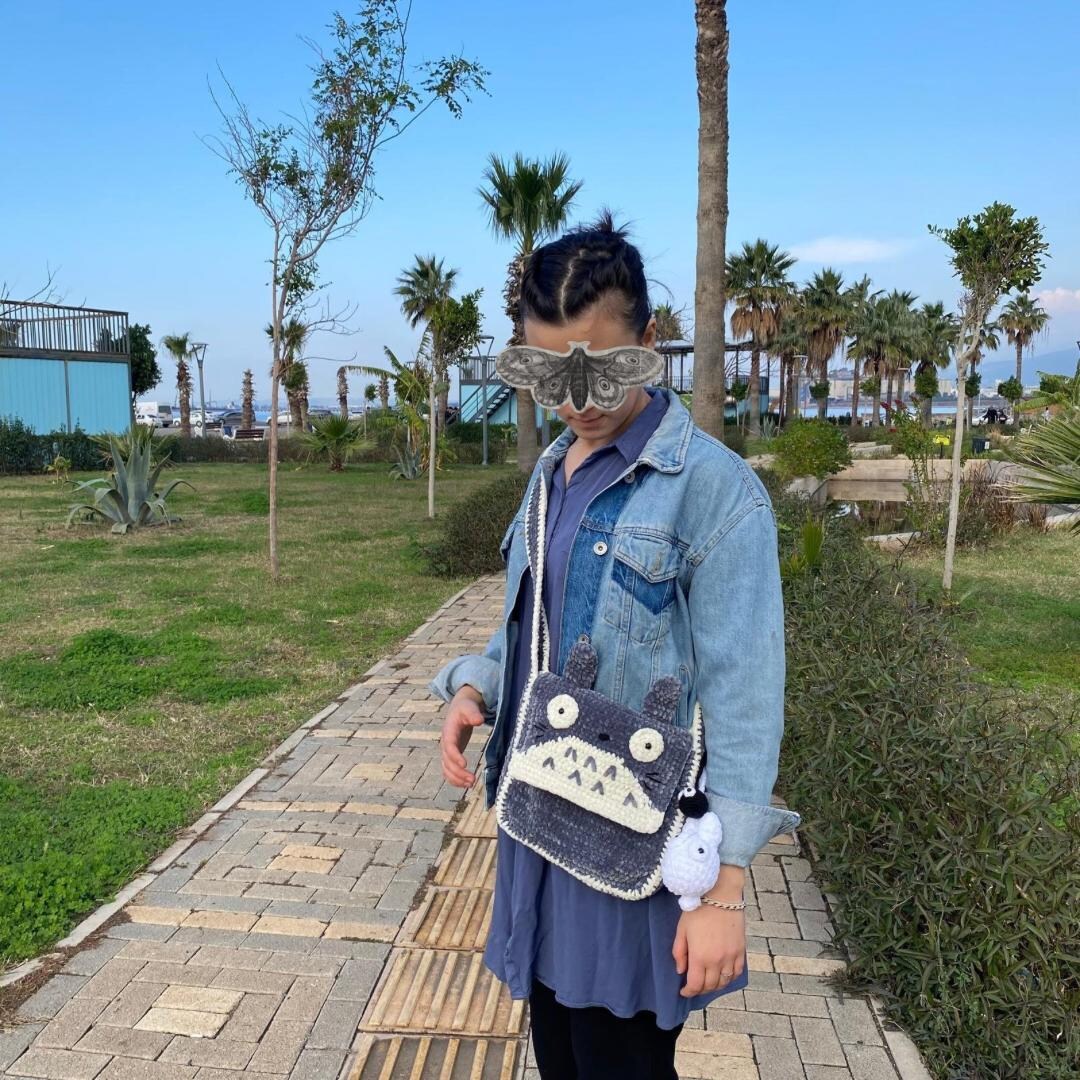 Totoro Inspired Gray Crossbody Bag, Handmade Plushie Velvet Yarn Kawaii ...