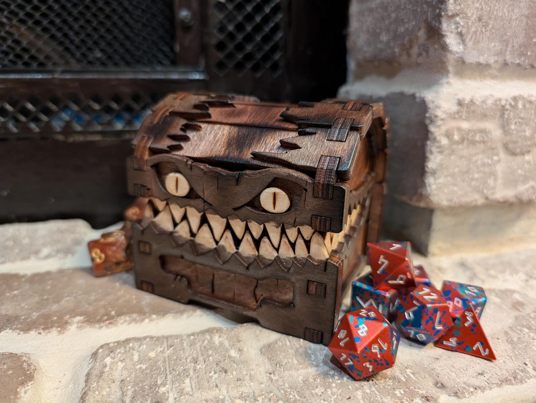 Mimic Dice Box - Handmade Wood Treasure Chest for Dnd, Rpgs, Decor, D20 ...