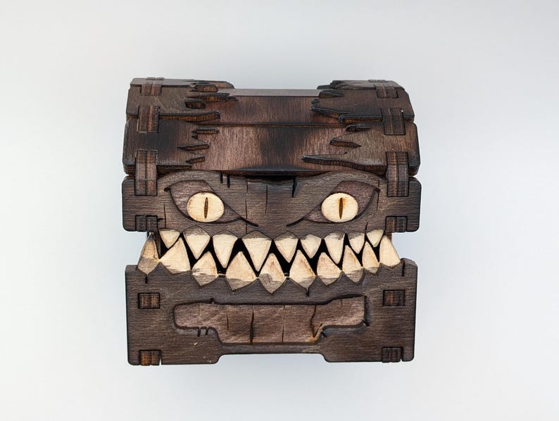 Mimic Dice Box - Handmade Wood Treasure Chest for Dnd, Rpgs, Decor, D20 ...