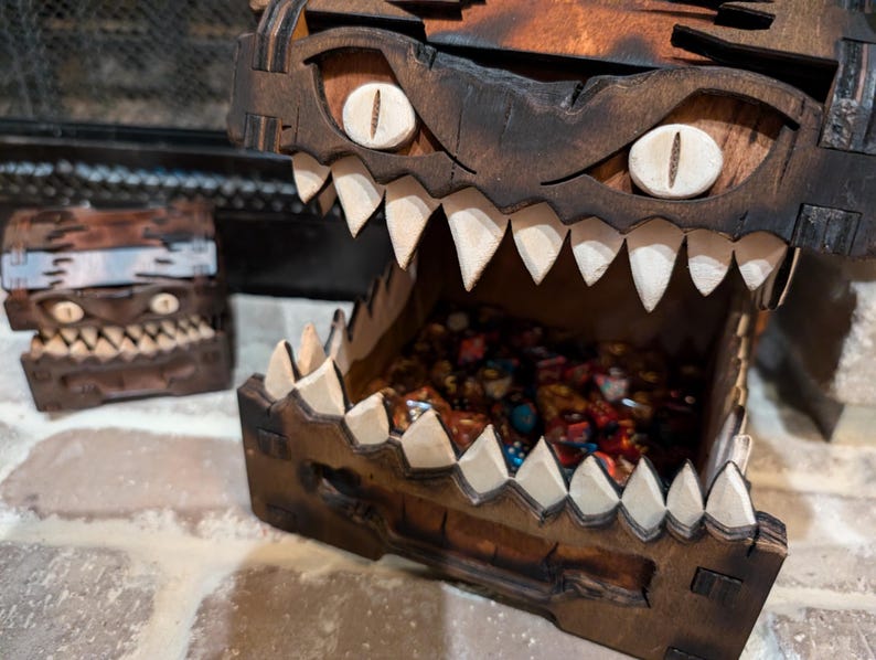 LARGE Mimic Dice Box - Handmade Wood Treasure Chest for Dnd, Rpgs ...