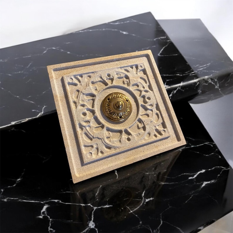 Custom Brass Doorbell Milled in Stone - Antique Style Luxury Entryway ...