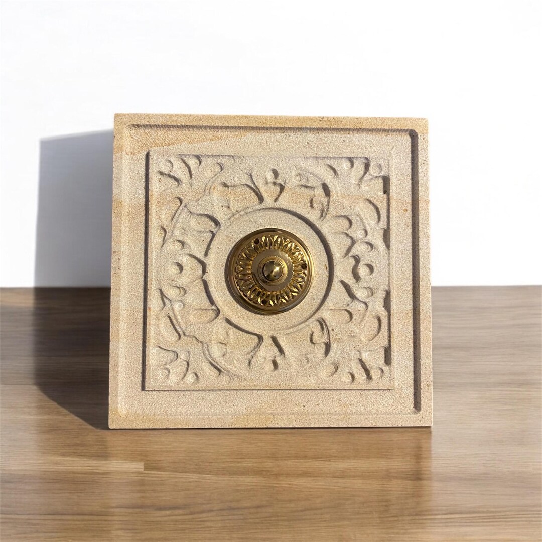 Custom Brass Doorbell Milled in Stone - Antique Style Luxury Entryway ...