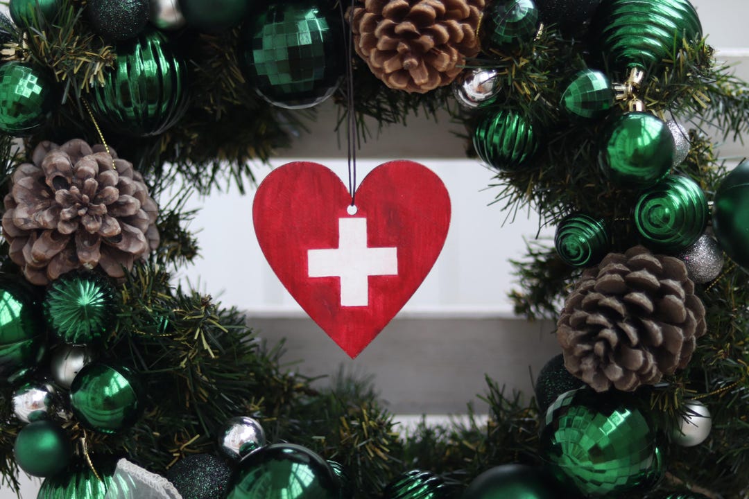 Flag of Switzerland Christmas Wooden Ornament, Hand Painted ...