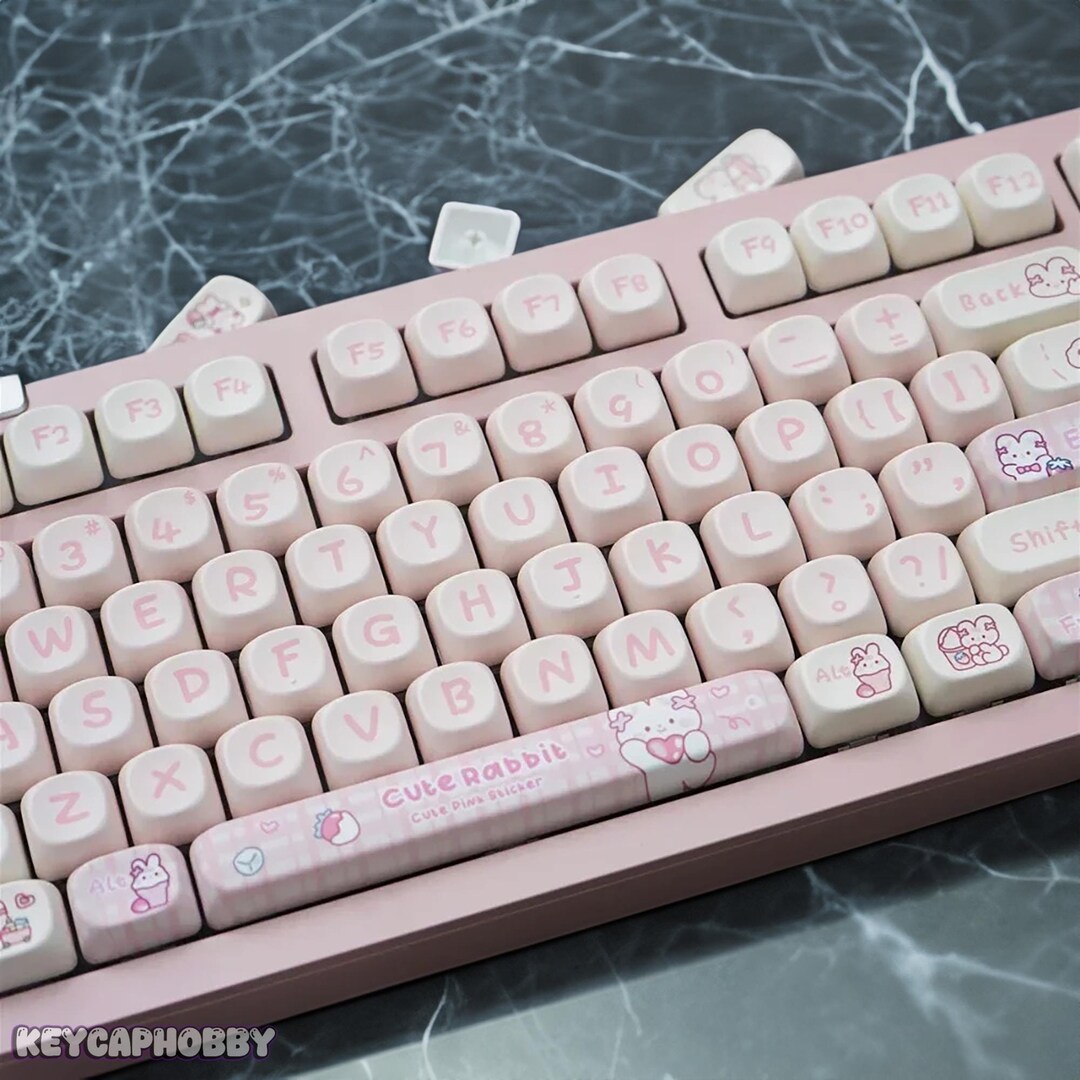 Cute Pink Rabbit Custom Keycap Set for Mechanical Keyboard | 148-key ...
