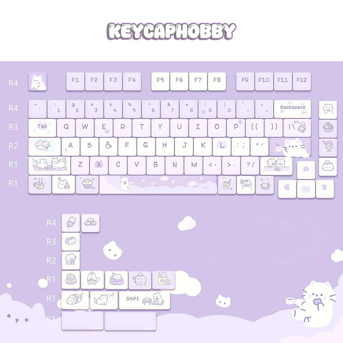 Kitty Cafe Keycap Set: 95 PBT Keys, MOA Profile, MX Switch - Etsy