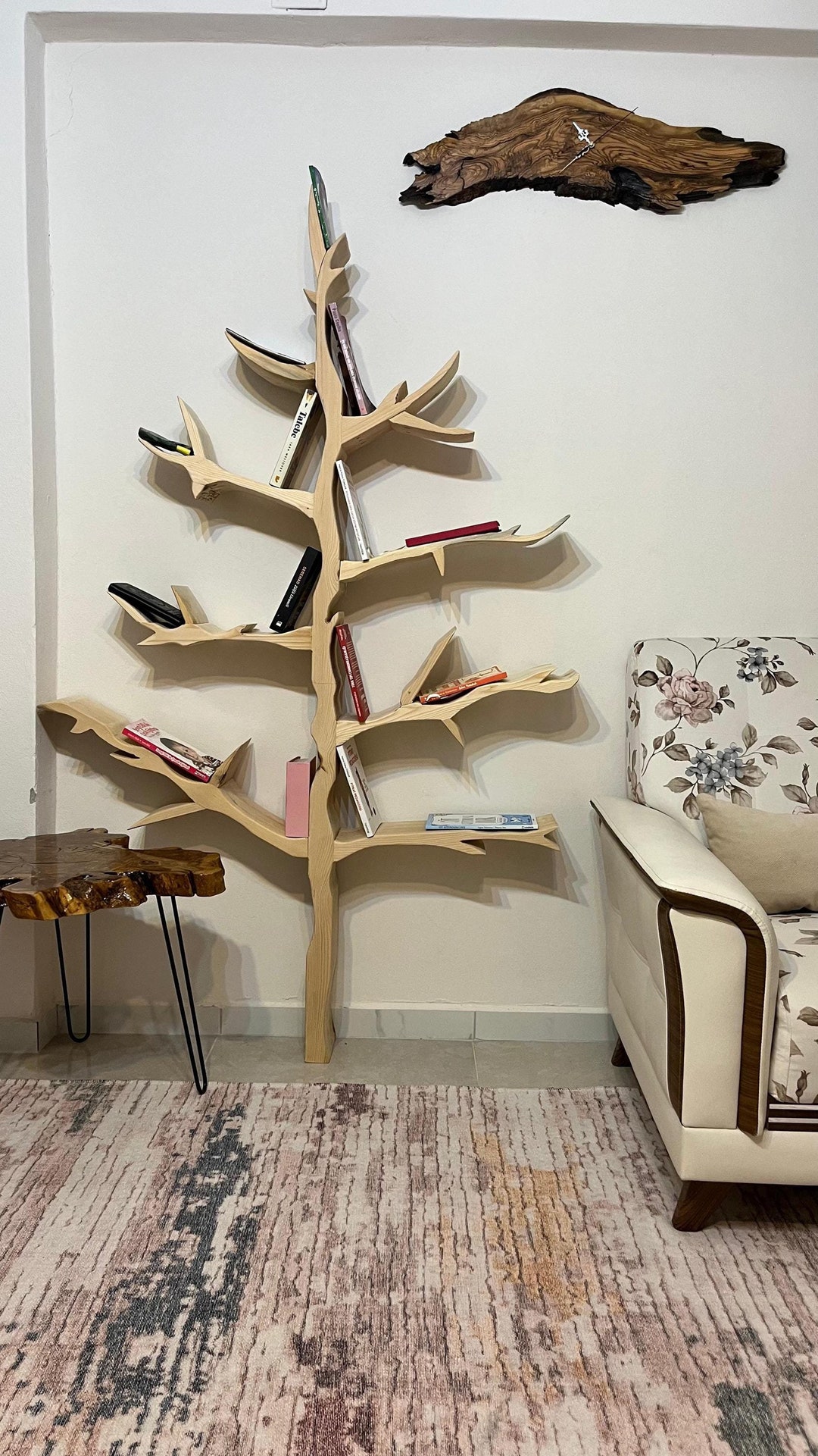 Artisan Carved Wooden Bookshelf, Tree Branch Design,exclusive, Custom ...