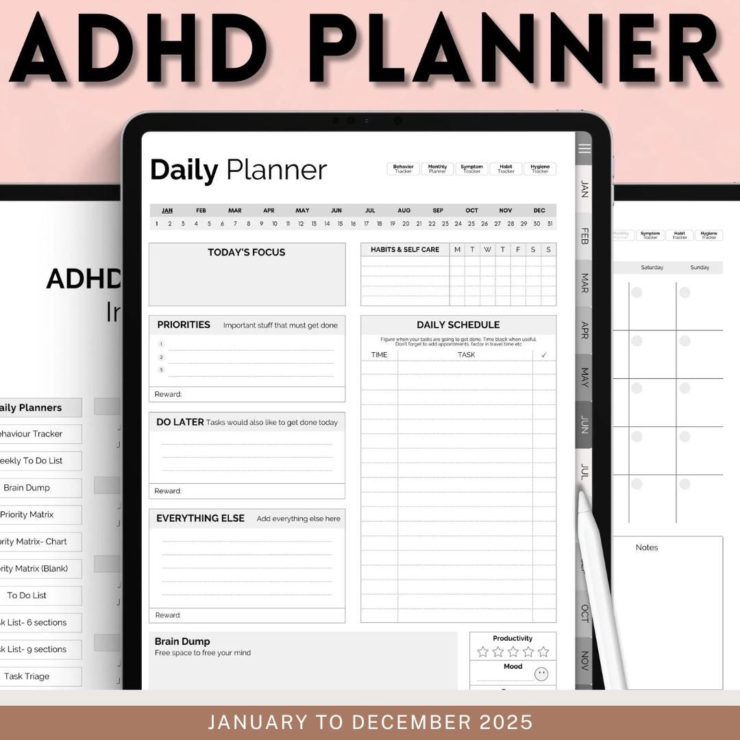 ADHD Planner, Visit Planner 2025-2026, to Do List, Meal Planner, Health ...