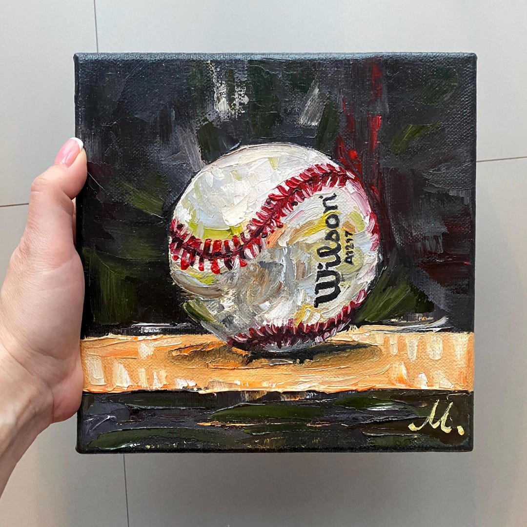 Original Baseball Oil Painting - 20x20 Cm Handmade Sports-themed Art on ...