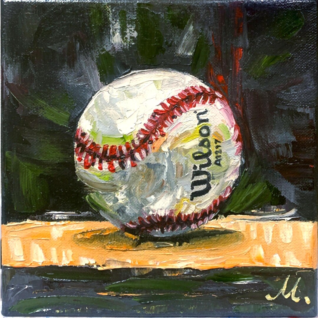 Original Oil Painting of a Baseball, Sports-themed Handmade Art on ...