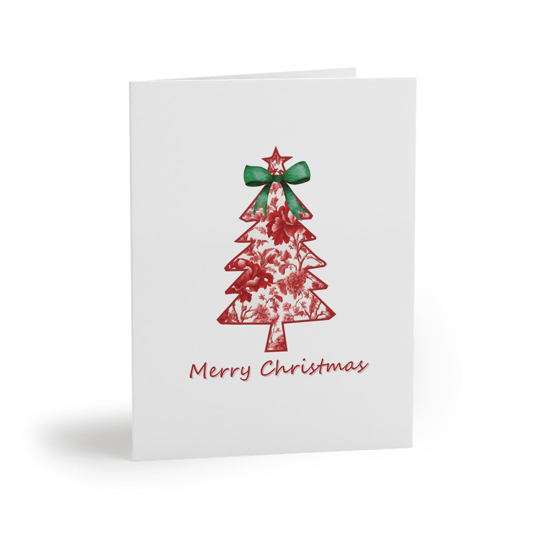 Red Toile Christmas Tree Holiday Greeting Card/envelope Set, Holiday ...