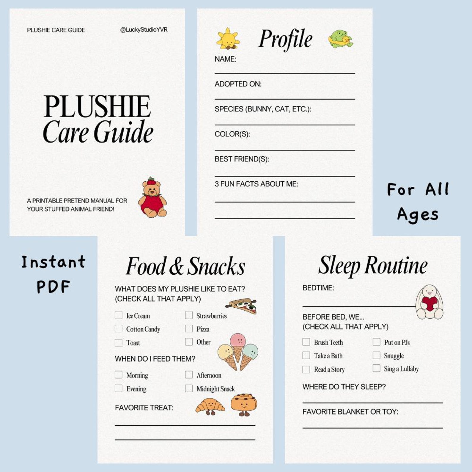 Printable Plushie Care Guide for Kids – Stuffed Animal Routine Journal ...