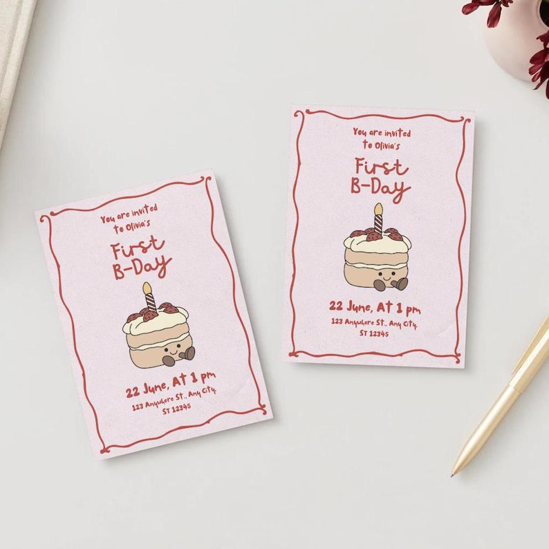 Jellycat Cake Baby Birthday Invitation | Editable 1st B-day Party ...