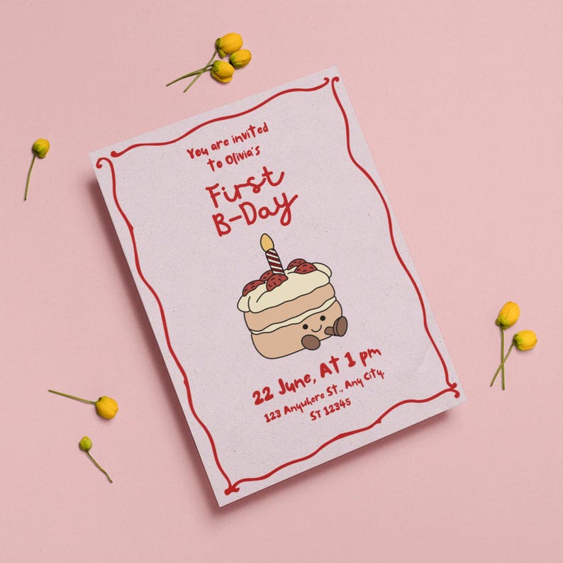 Jellycat Cake Baby Birthday Invitation | Editable 1st B-day Party ...