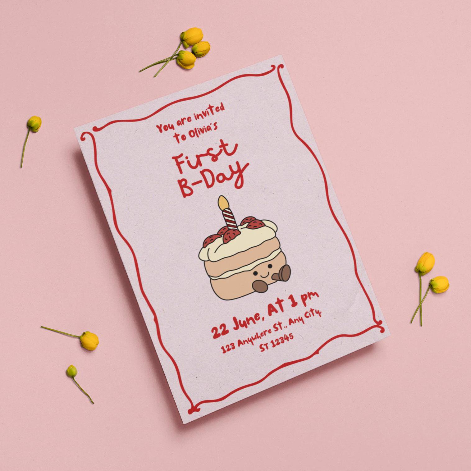 Jellycat Cake Baby Birthday Invitation | Editable 1st B-day Party ...