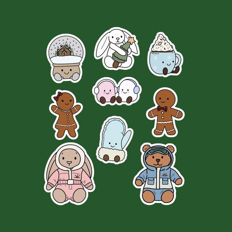 Holiday Jellycat Sticker Sheet – Cozy Winter Animals, Gingerbread, Hot ...