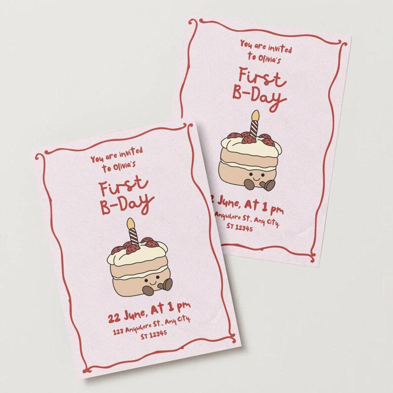 Jellycat Cake Baby Birthday Invitation | Editable 1st B-day Party ...