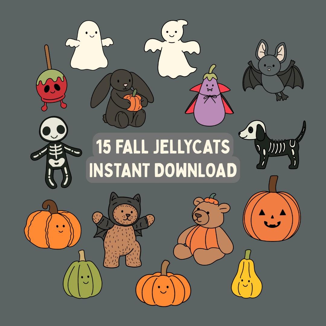 Fall Jellycat Clipart Bundle: Halloween Kawaii PNG (digital Download ...