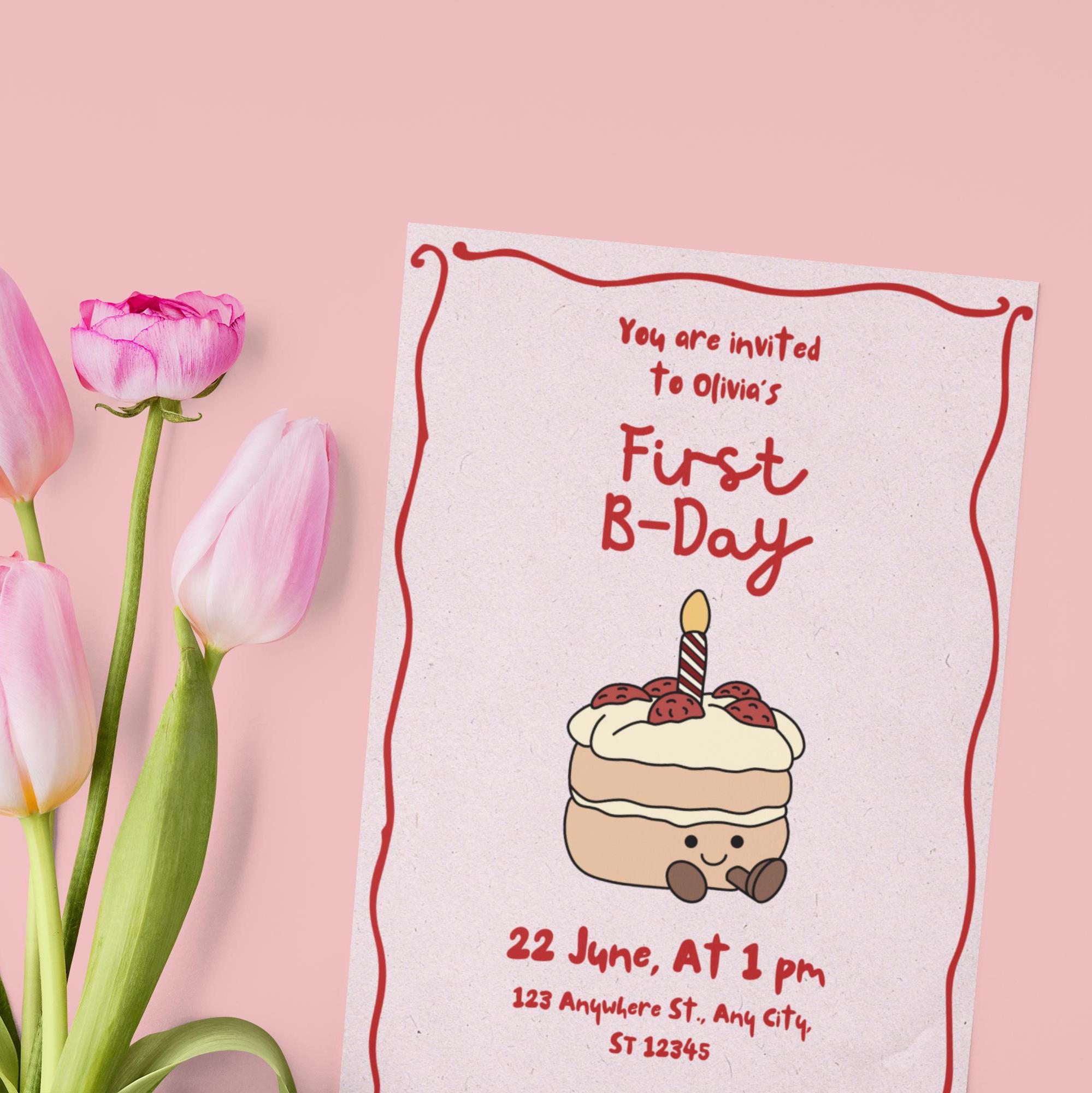 Jellycat Cake Baby Birthday Invitation | Editable 1st B-day Party ...