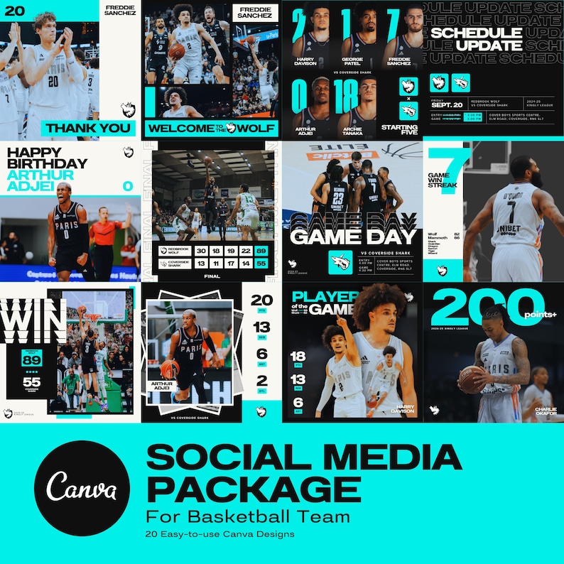 Basketball Sport Team Canva Templates - 20 Social Media Graphics ...