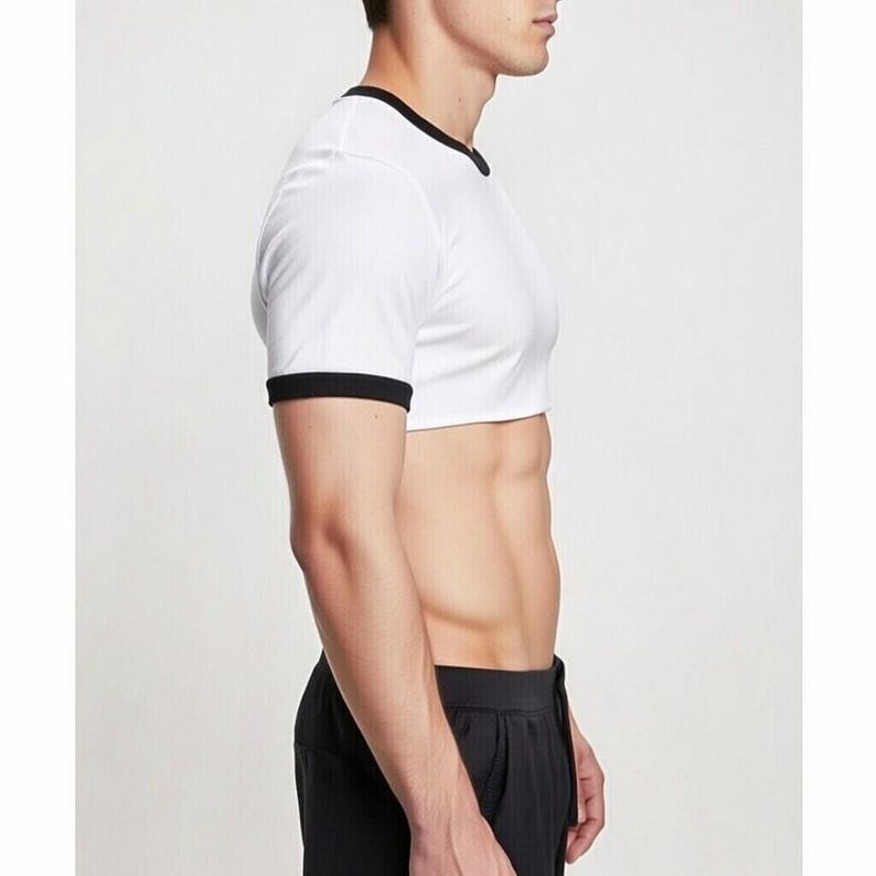 Men’s Micr Crop Top T-shirt – Short Sleeve Cropped Tee, Minimal Men’s ...