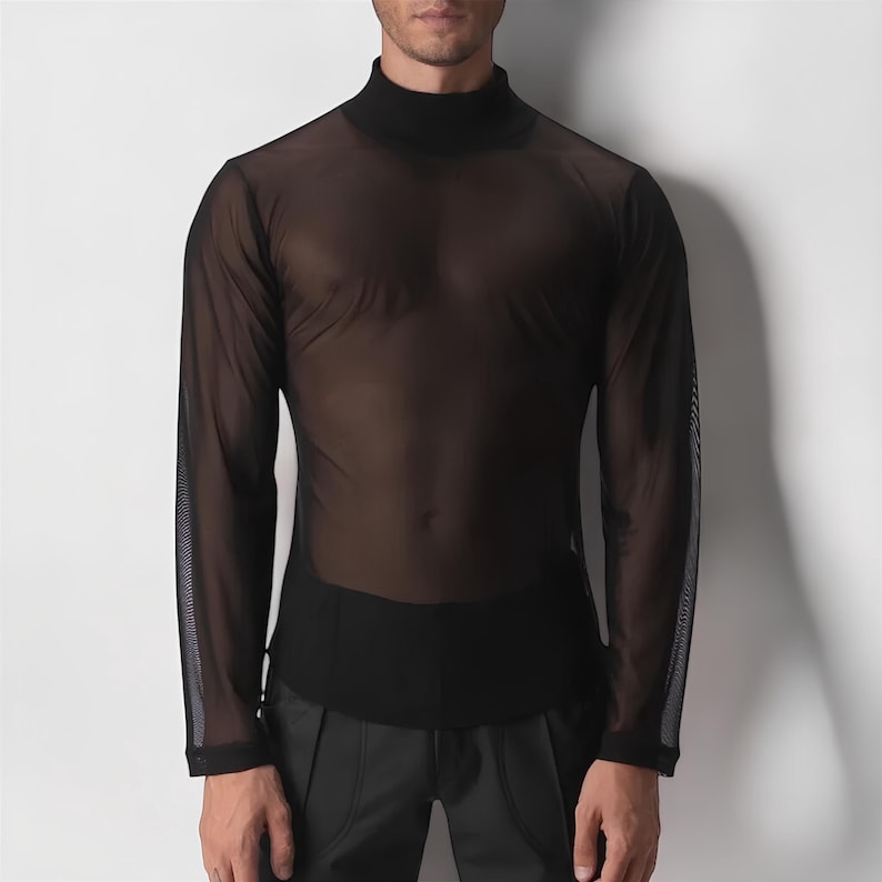 See Through Mesh Shirt, Men Sheer Shirt, Black Transparent Top - Etsy ...