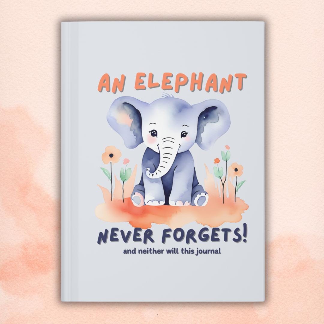 Elephant Journal for Memory & Goal Setting Soft Gray Watercolor Baby ...