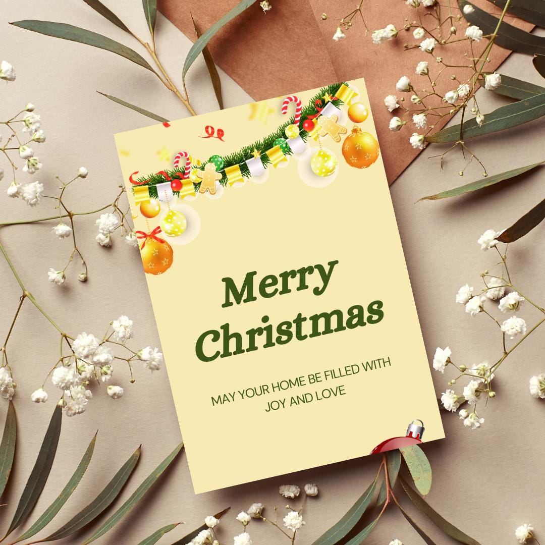Printable Merry Christmas Card, Illustrated A4 Design for Holiday ...