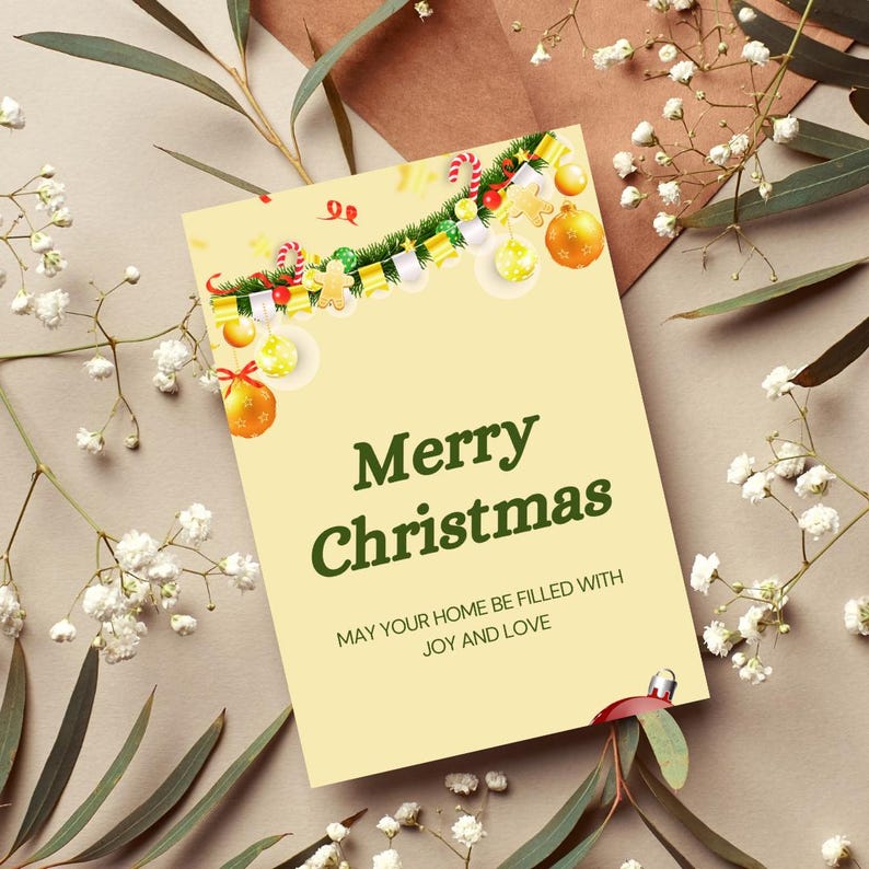 Printable Merry Christmas Card, Illustrated A4 Design for Holiday ...