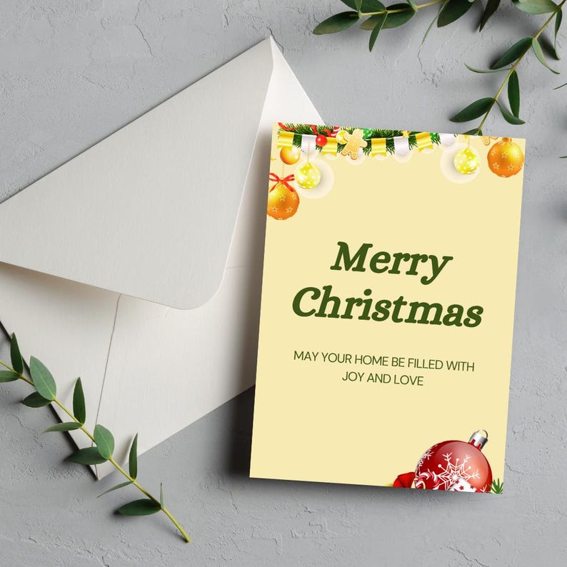 Printable Merry Christmas Card, Illustrated A4 Design for Holiday ...