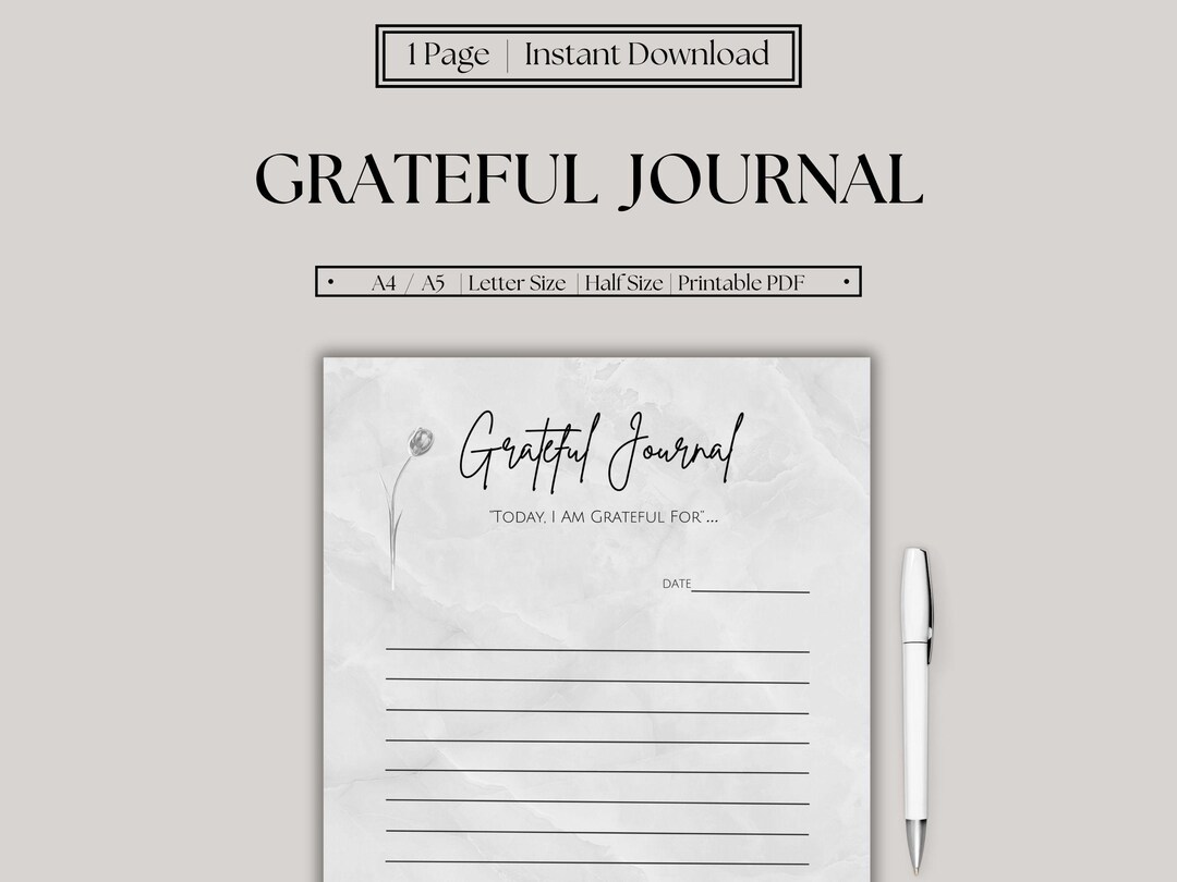 Grateful Journal Printable Template, Gratitude Journal, Mindfulness ...