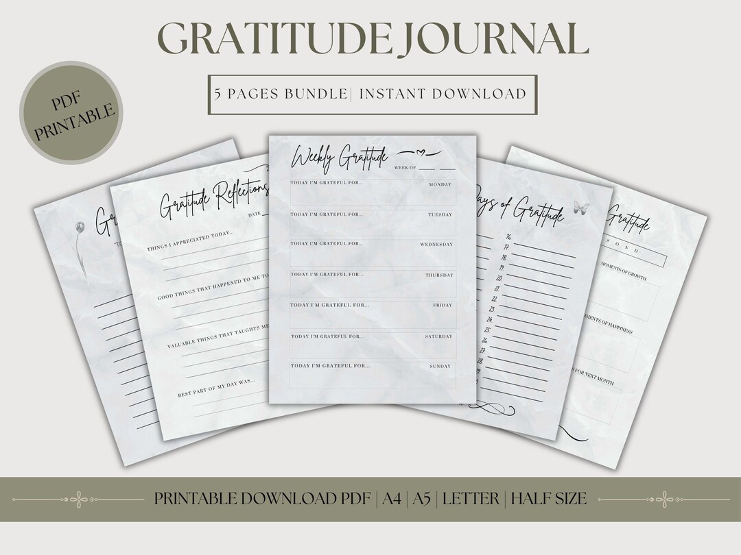 Daily Gratitude Journal Printable Template Reflection Planner Monthly ...