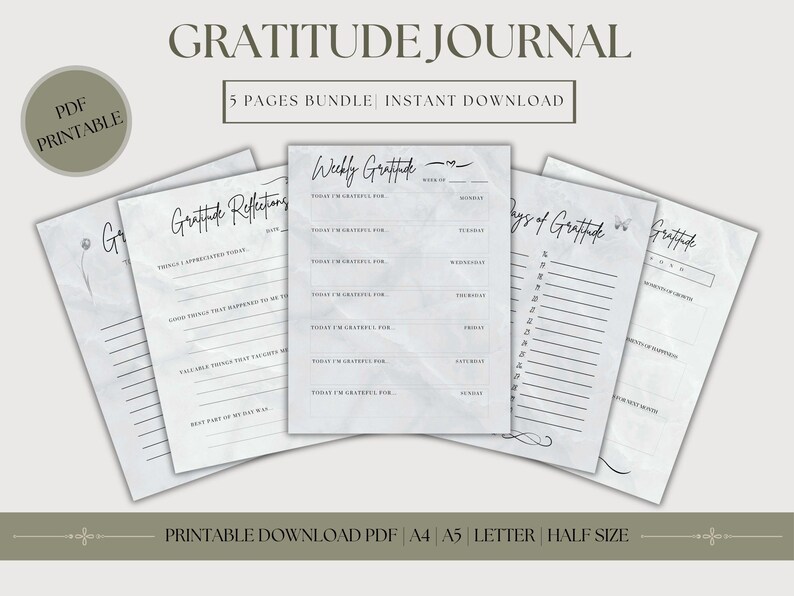 Daily Gratitude Journal Printable Template Reflection Planner Monthly ...