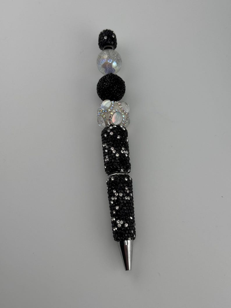 Beautiful Black & Silver Beaded Pen - Etsy