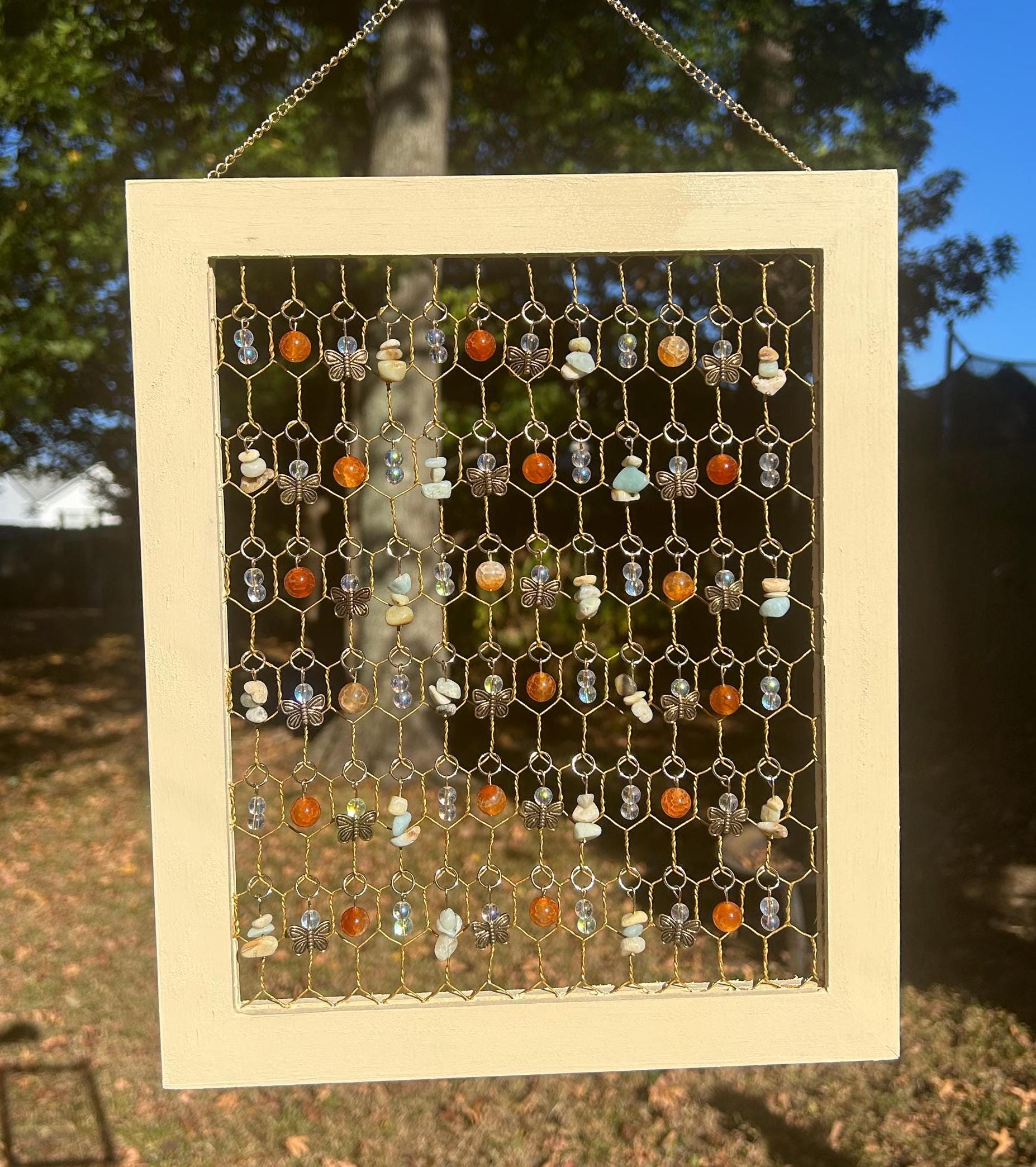 Sunlit Wings Suncatcher: Handmade Beaded Suncatcher Using Wooden Frame ...